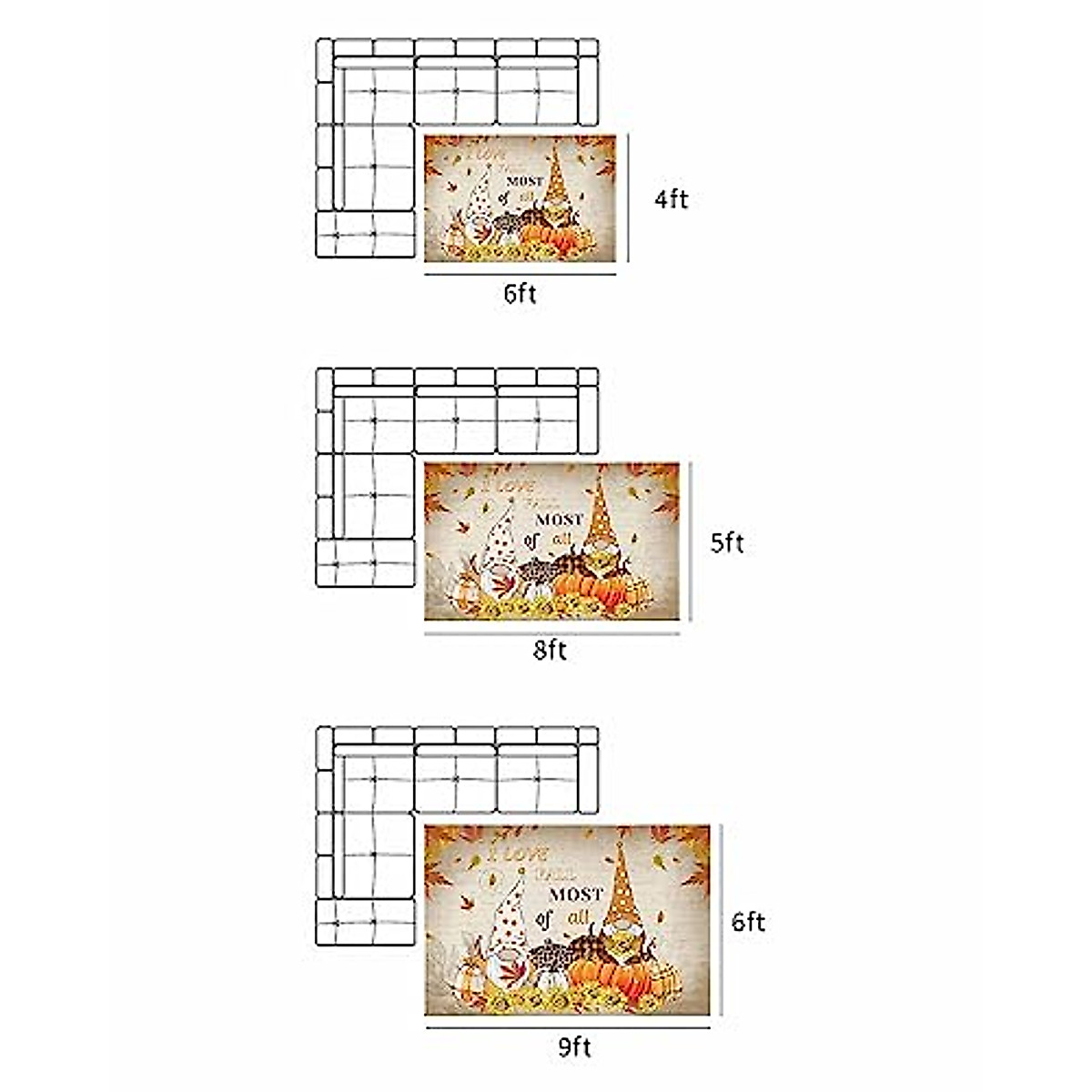 Outdoor Area Rug for Patio,Thanksgiving Fall Gnome Pumpkin Sunflowers Camping Rugs Indoor Large Floor Mat 4x6ft,Autumn Maple Retro Letters Outside Carpet for Deck RV Picnic Porch Backyard Bedroom