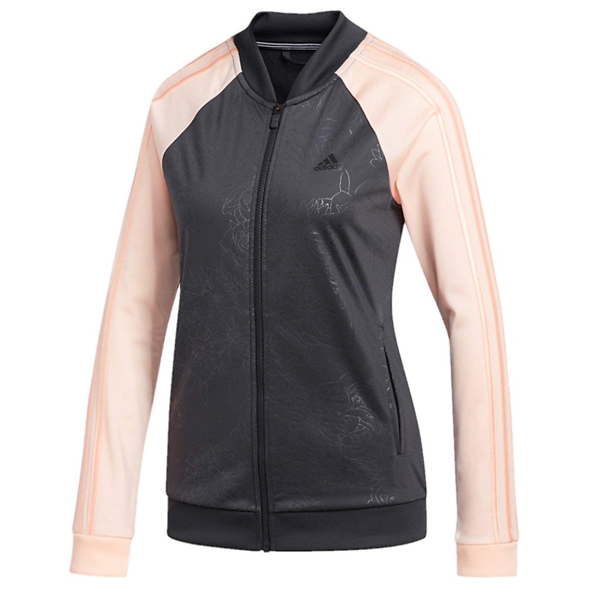 adidas Women’s Embossed Print Track Jackets Full-Zip Climalite Jacket (X-Large, Carbon/Cleora)