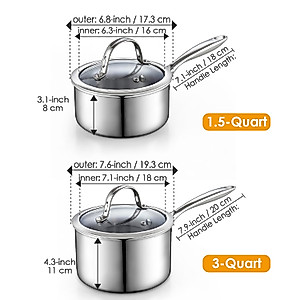 Cooks Standard Stainless Steel Saucepan Set 1.5 and 3 Quart, Multi-Ply Clad Sauce Pot With Glass Lid, Silver