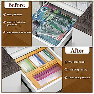 EGO VINA Ziplock Bag Storage Organizer – 4-in-1 Bamboo Ziplock Bag Organizer for Drawer – Baggie Organizer for Quart, Gallon, Snack, Sandwich Bags – Ziplock Bag Holder for Kitchen Drawer Organization