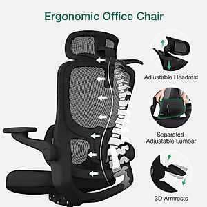 Novilla Ergonomic Office Chair, High Back Mesh Desk Chair with Thick Molded Foam Cushion, Adjustable Lumbar Support, Swivel Computer Gaming Chairs with Adjustable 2D Headrest and 3D Armrests, Black