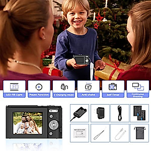 Digital Camera, NEZINI 2 Charging Mode Autofocus Kids Camera, Full HD 1080P 48MP LCD Mini Vlogging Camera, 16X Zoom Compact Pocket Camera Point and Shoot Camera for Kids Teens Beginners (Black)