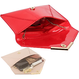 Dexmay Women Envelope Clutch Handbag Patent Leather Pouch Foldover Dress Purse Red