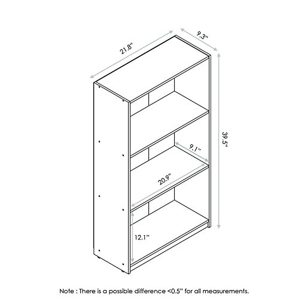 FURINNO Basic 3-Tier Bookcase Storage Shelves, Columbia Walnut