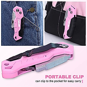 TOPLINE 2-Pack Pink Utility Knife Set, Retractable Pink Box Cutter and Pocket Folding Utility Knife, Blade Storage Design, 18-Piece SK5 Blades and a Dispenser Included