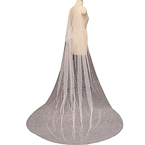 Ivory Long Wedding Shawl Cloak Pearl Veil Bead Bridal Capes For Bride (IVORY)