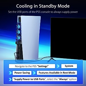 NexiGo PS5 Accessories Cooling Fan [Auto On/Off] with LED Light, for Both Disc and Digital Editions, Efficient Cooling System, Compatible with Horizontal Stand For Gaming Console