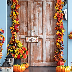 Maple Leaf Floral Hello Fall Welcome Hanging Sign Wooden Home Decor Plaque, Outdoor Indoor Wood hanging Sign for Thanksgiving, Autumn Harvest Wooden Front Door Sign Wall Porch Farmhouse Decor -34