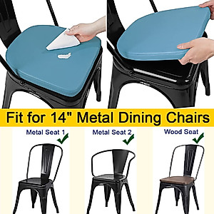 SINOSSO Modern Faux Leather 14" Metal Chair Cushion, Leathaire Magnetic Chair Pad for Dining Kitchen Cafe Bistro Stackable Chair (U-Shape, Blue, 1)