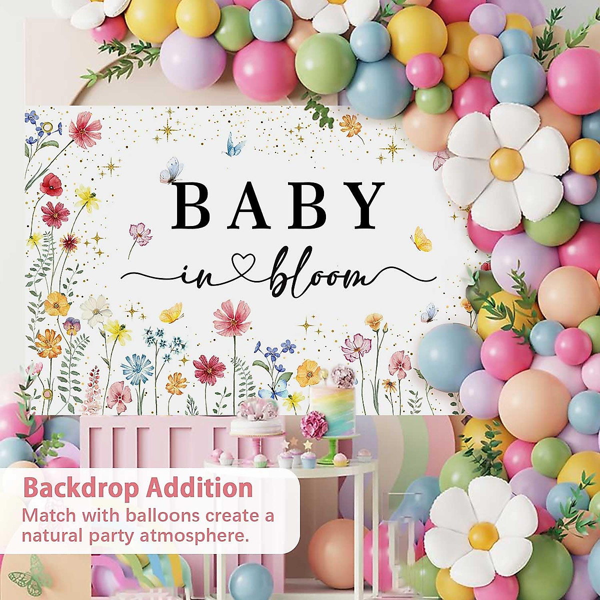 Baby in Bloom Backdrop Banner Baby Shower Decorations for Girls, Large Size 3 x 5Ft Wildflower Baby in Bloom Backdrop Banner Party Supplies