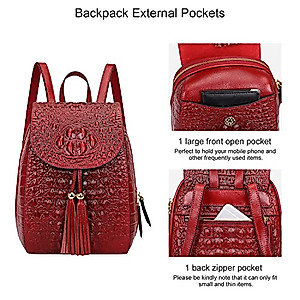 PIJUSHI Small Crocodile Leather Backpack Purse for Women Fashion Casual Backpack Crocodile Bag (B 66810 red)