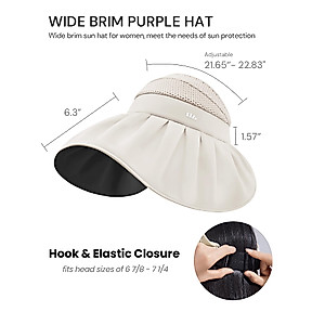 BENEUNDER Large Brim Foldable Sun Visor for Women UPF50+ UV Protection (Beige)