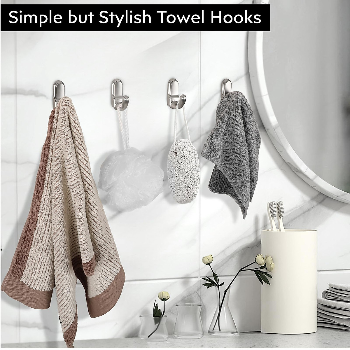 Metaliby 2 Pack Bathroom Hooks for Towels, Brushed Nickel Towel Hooks for Bathrooms Wall Mounted, Bath Towel Robe Hook, Bathroom Wall Hooks for Hanging Towels Coat