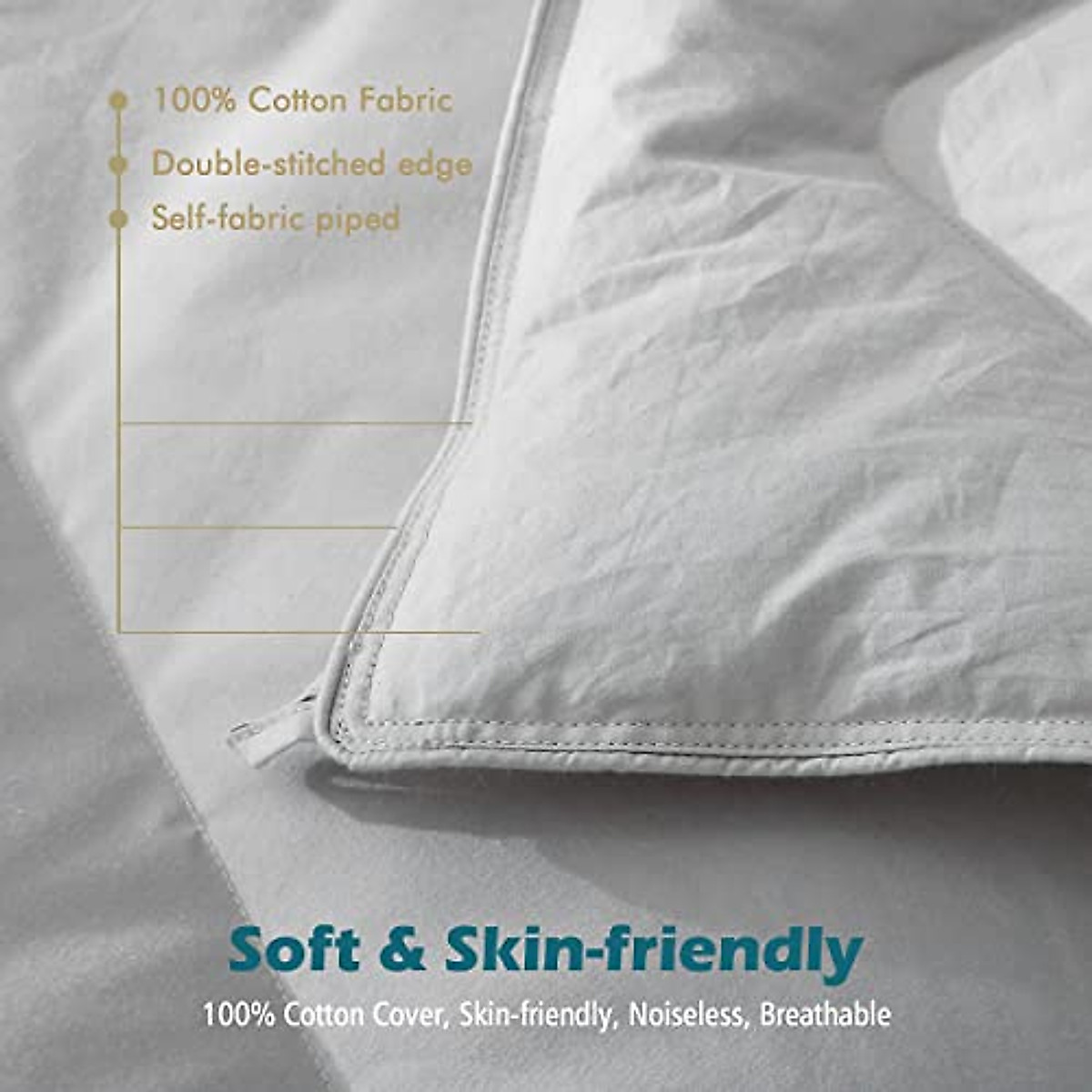 Cobnom Organic Feathers Down Comforter Queen Size, All Season Feathers Down Duvet Insert, Soft 100% Cotton Covered Bed Comforter Insert with Ties, Light Grey, 90x90