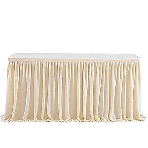 Leegleri 6 ft Ivory White Polyester Pleated Table Skirt for Rectangle Table,Ruffle Tutu Table Cloth for Baby Shower Wedding,Birthday Party,Gender Reveal,Dessert Cake Tables