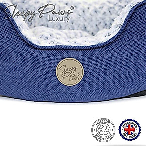 Sleepy Paws Ancol Square Bed for Dogs Navy and Iced Plush 70 x 60cm,Blue