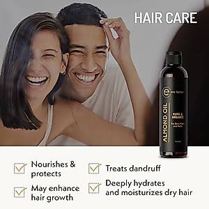 Eve Hansen Organic Sweet Almond Oil for Skin | (8 oz) Hair Growth Oil, Body Oil for Dry Skin, Carrier Oil for Essential Oils | Massage Oil, Organic Face Moisturizer for Skin, Hair Oil and Nail Oil