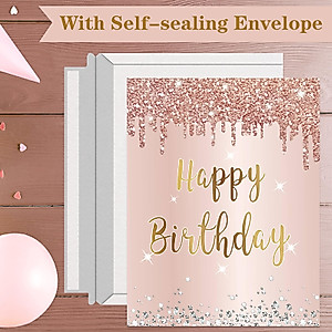 Jumbo Birthday Card With Envelope, Giant Guest Book Happy Birthday Greeting Cards for Girls Women, Large Birthday Card Gifts Decorations Party Supplies, Pink Rose Gold Extra Big Birthday Card Decor(14