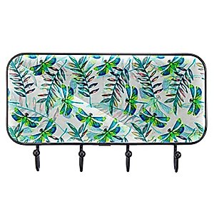 Lyetny Towel Holder Wall Mounted Towel Rack Bathroom Decor Bathrobe Robe Coat Clothing Beautiful Green Dragonfly Bath Towel Hanger Storage Organizer