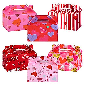 ADXCO 24 Pack Valentine's Day Treat Boxes, 6.3 x 3.5 x 3.5 Inch Gable Treat Boxes Paper Gift Box Goodie Boxes for Valentines Container Candy BoxesWedding, Birthday Party Favor Boxes