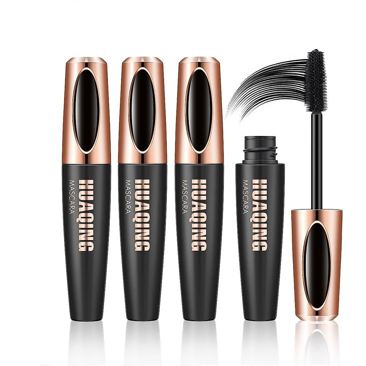 3 Pack HuaQing 5D Voluminous Fiber Mascara,Black Volume and Length Waterproof Smudge-proof Natural No Clumping Smudging Lasting All Day