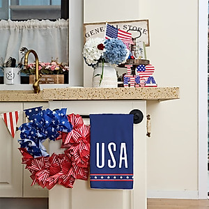 GEEORY 4th of July Kitchen Towels Love Heart USA Patriotic Dish Towels 18x26 Inch Ultra Absorbent Bar Drying Cloth Hand Towel for Kitchen Bathroom Party Home Decorations Set of 2