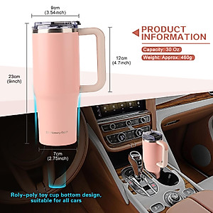 EK-Memory-fish 30 OZ Tumbler with Handle and Straw - Vacuum Insulated Water Bottle for Home, Office, Car - Reusable Cup with Straw【Rose Quartz】