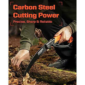 Portable Survival Folding Hand Saw - 11'' Steel Blade, Camping Saw, Heavy Duty & Lightweight w/Non-Slip Handle & Hand Guard - Compact Pocket-Sized Pruning Saw for Outdoor, Camp, Garden, Tree Pruning