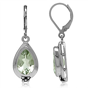 Silvershake 5.44ct. 12x8mm Natural Pear Shape Green Amethyst 925 Sterling Silver Flower Drop Leverback Earrings