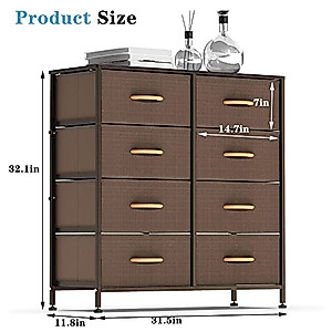DHMAKER Vertical Dresser Storage Tower, Steel Frame, Wood Top, Easy Pull Textured Fabric Bins - Organizer Unit for Bedroom, Hallway, Entryway, Closets - 8 Drawers- Brown