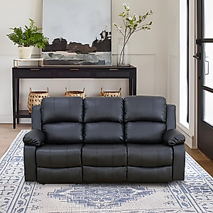 GEBADOL Manual Leather Recliner Sofa,Living Room Furniture Sets, Leather Reclining Sofa for Living Room/Apartment/Office(Black Leather Sofa,1 Piece)