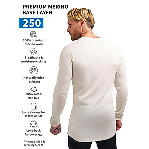 Merino.tech Merino Wool Base Layer - Mens 100% Merino Wool Long Sleeve Thermal Shirts Lite, Midweight, Heavyweight + Socks (Large, 250 Natural Merinos)