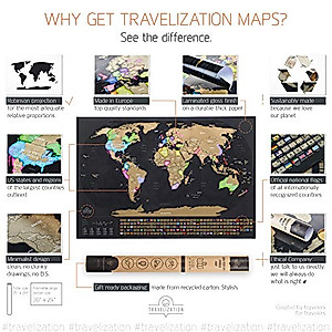 XL Scratch Off Map of The World with Flags - 36 x 24 Easy to Frame Scratch Off World Map Wall Art Poster with US States & Flags - Deluxe World Map Scratch Off Travel Map Designed for Travelers