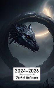 Pocket Calendar 2024-2026: Two-Year Monthly Planner for Purse , 36 Months from January 2024 to December 2026 | Mysterious ouroboros | Mist-shrouded | Glowing eyes