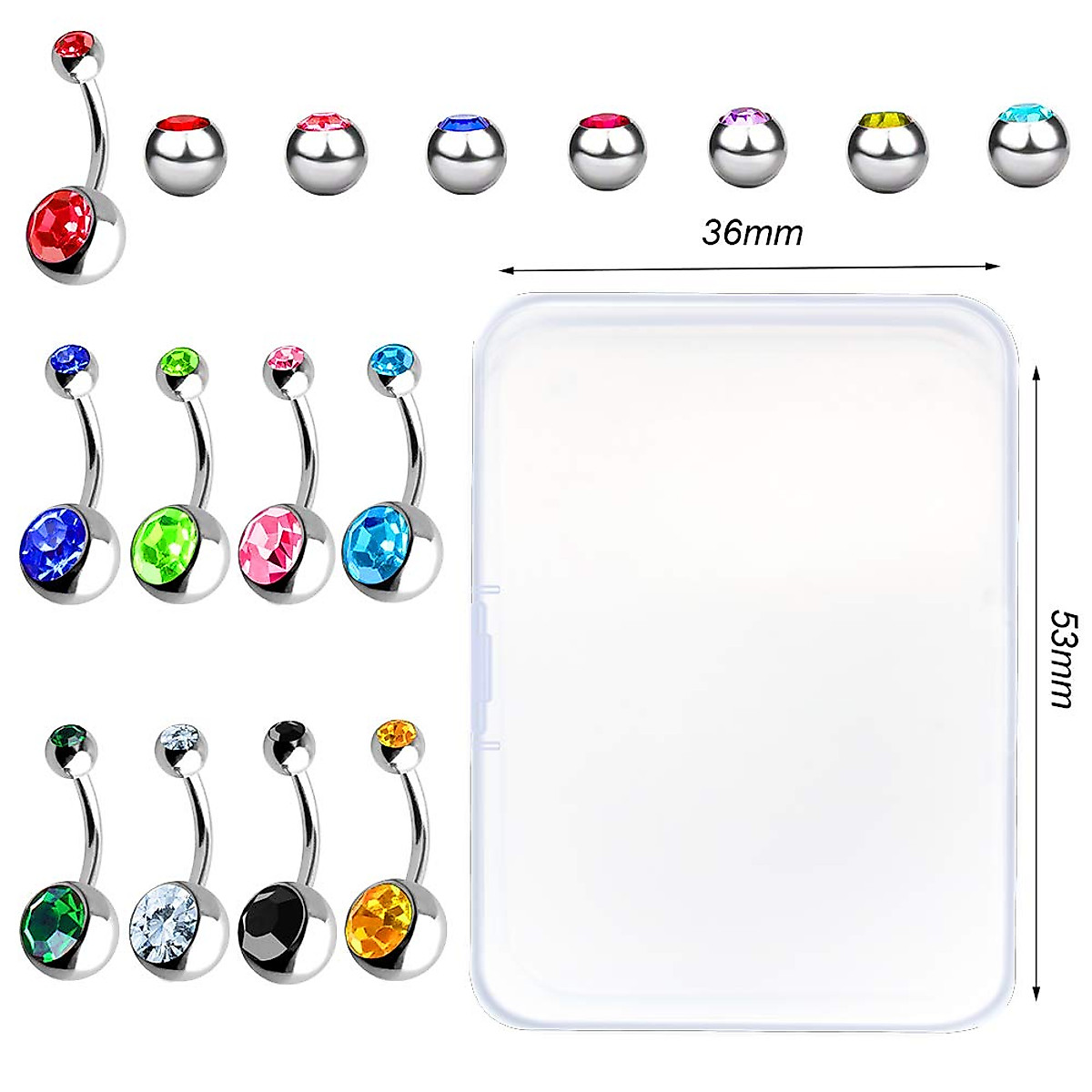 Outee 30 Pcs 14G Belly Button Rings for Women Belly Bars Stainless Steel Navel Piercing Jewelry