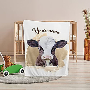 Ogoprints Dairy Cow Custom Baby Blanket with Name Personalized Fleece Throw Blanket Sofa Bed-3 Sizes (50x60 in, Dairy Cow)