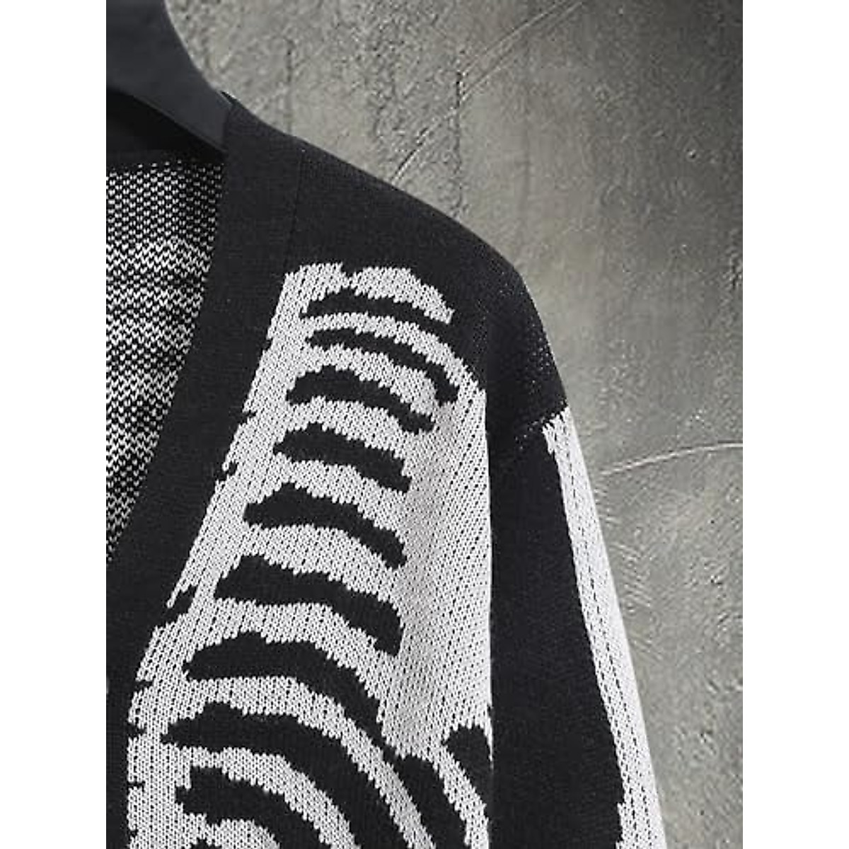 SHENHE Men's Skeleton Print Long Sleeve Cardigan Sweaters V Neck Button Down Outwear Coats Black L