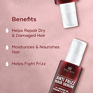 Botanic Hearth Anti Frizz Hair Serum | For Frizzy,Dry & Damaged, Unmanageable Hair | With Argan Oil, Almond Oil & Vitamin E | For Men & Women | 2 fl oz