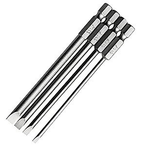 Toolcool 4pcs 100mm 3mm 4mm 5mm 6mm Magnetic Flat Head Slotted Tip Screwdrivers Bits Set 1/4 Inch Hex Shank