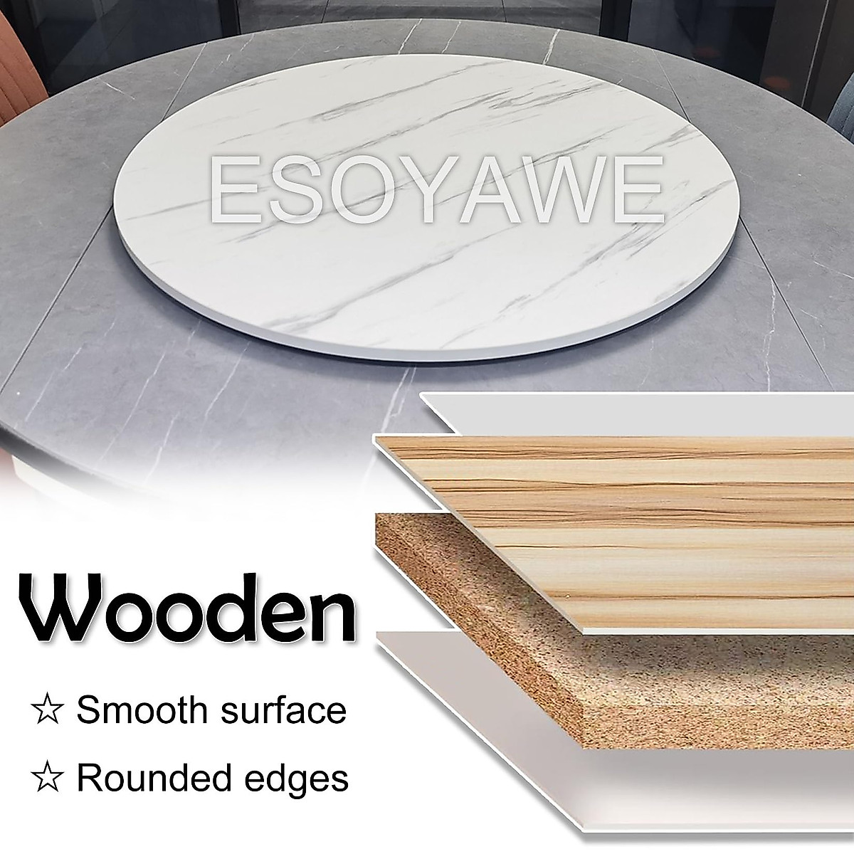 Lazy Susan Dining Table Turntable Tabletop Rotating Serving Tray, Diameter Ø 20" 24" 28" 32" 36" 39" Round Wooden Rotating Service Plate, For Restaurants, Kitchens