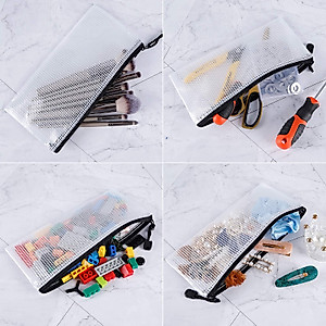 EOOUT 24pcs Mesh Pouch Bags, 9.5x4.5 Inches Waterproof Black Bags, Bill Size Organizing Storage with Zipper, Small Pouches for School, Classroom, Office and Bill