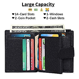 GAEKEAO Small Wallets for Women Genuine Leather RFID Blocking Zipper Pocket Bifold Wallet with ID Window