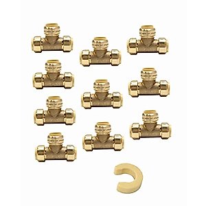 10 Pieces EFIELD 3/4 Inch Tee Push-Fit Fitting to Connect Pex, Copper, CPVC with a Disconnect Clip