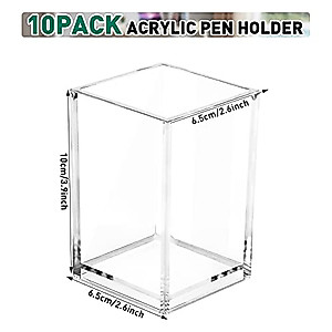 AFOROEOA 10 Pack Clear Acrylic Pen Holder Makeup Brush Holder Desktop Pencil Organizer Acrylic Pencil Cup Stationery Office Organizer Accessory for Office School Makeup Desk…