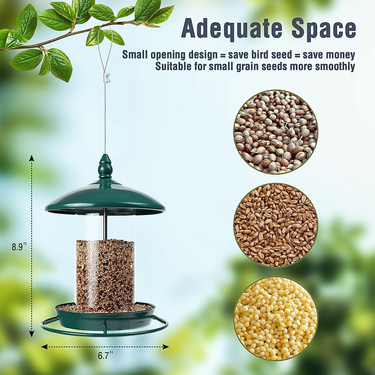 Bird Feeder for Outdoors, Small Bird Feeder, Holds 1.50LB Seeds, Suitable for Small Seed Grains, Metal Bird Feeder for Outdoors Hanging