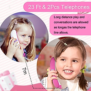 Kids Play Phone, Intercom Toy with Real Ring Sounds, Pretend Play Telephone, 23 ft Ultra-Long Phone Line with Kids to Chatting and Learning, Toddler Develop Communication Skill Toys, Kids Gift