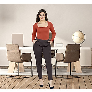 Marycrafts Women's Pull On Stretch Yoga Dress Business Work Pants 14 Black Brown