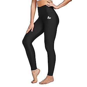FitsT4 Sports Women's Swimming Leggings UPF 50+ High Waisted with Pockets Swim Pants Full Length Swimming Tights Sun Protective Black M