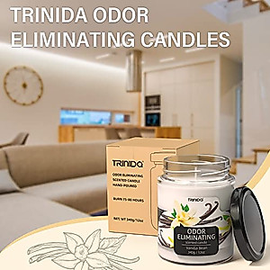 TRINIDa Vanilla Bean Odor Eliminating Candles for Home Scented, Eliminates 99% of Pet, Smoke, Food and Other Smell Quickly, Highly Fragranced Scented Candle, Premium Soy Candle Gift Set for Women