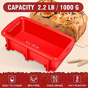 Walfos Silicone Bread Loaf Pan，9 x 5 inch Non-Stick Silicone Loaf Pans For Baking Set of 2，Perfect For Bread, Cake, Meatloaf, BPA Free and Dishwasher Safe